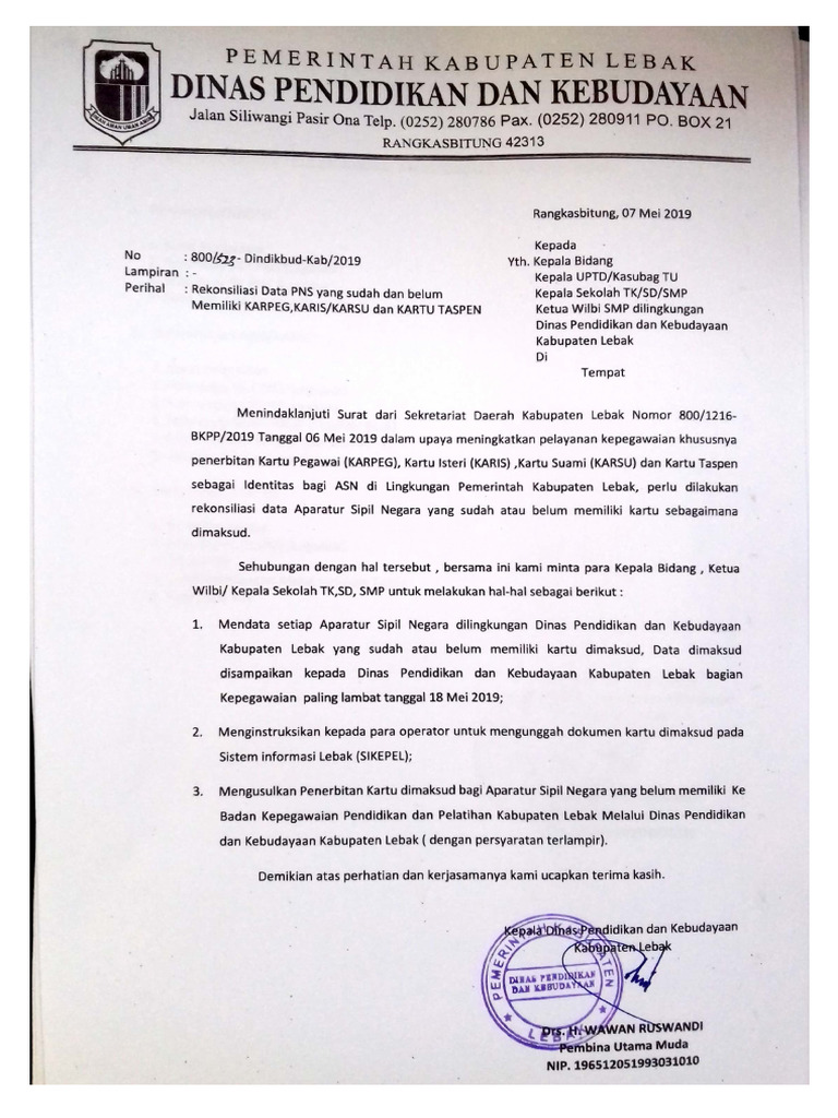 Surat Rekonsiliasi Data Pns | PDF