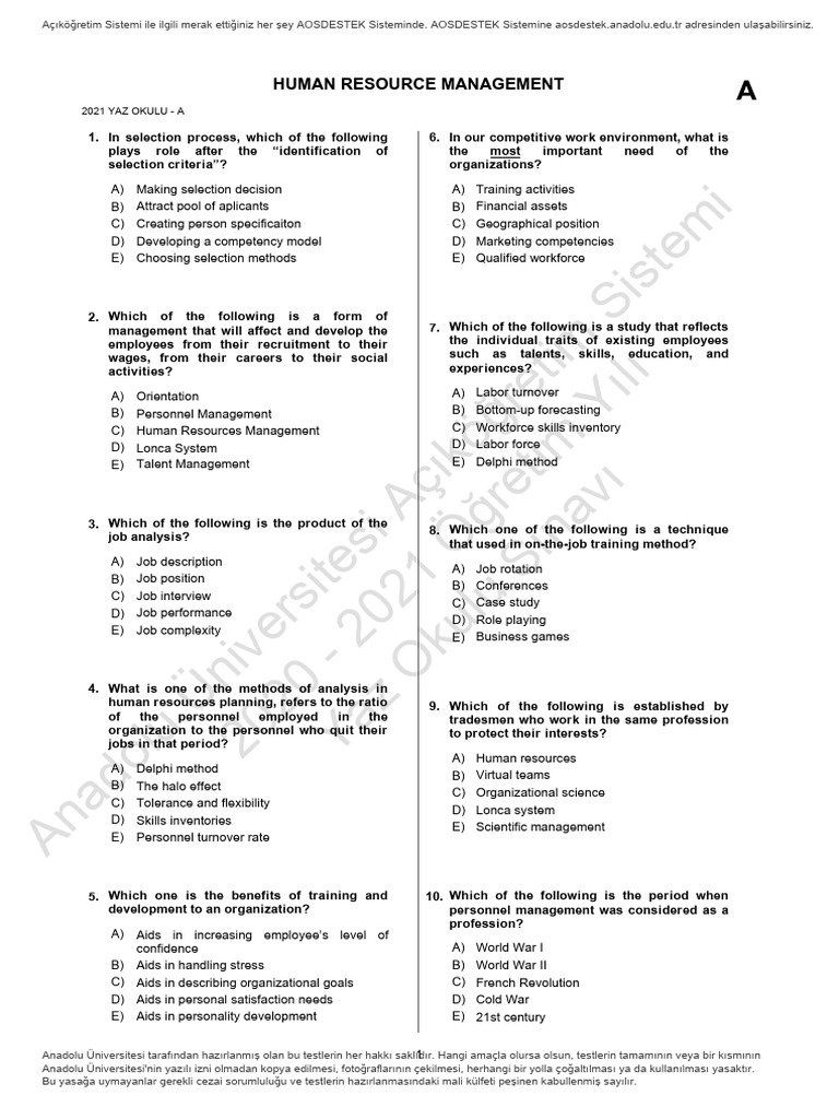 Yaz= 2021 | PDF | Employment | Human Resource Management