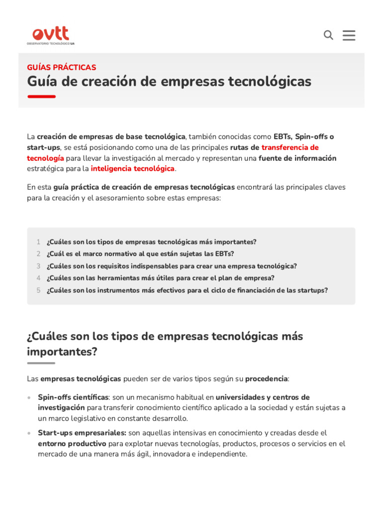Guía de creación de empresas tecnológicas — OVTT | PDF | Empresa de ...