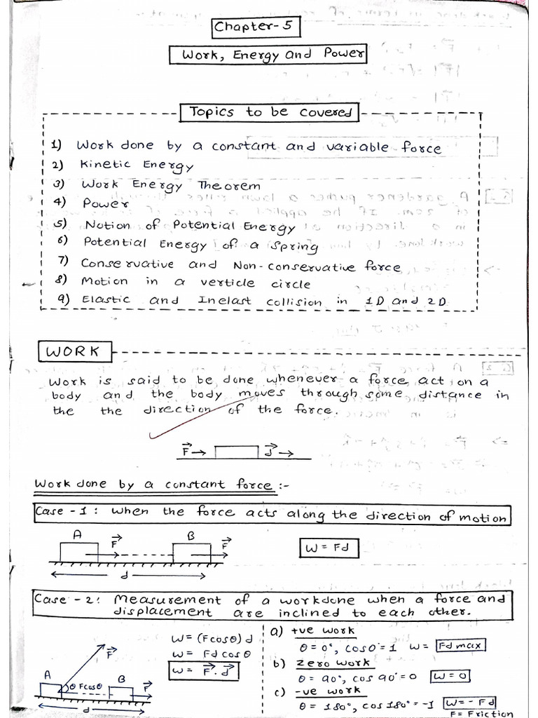 Work, Power & Energy - Class 11th Physics | PDF