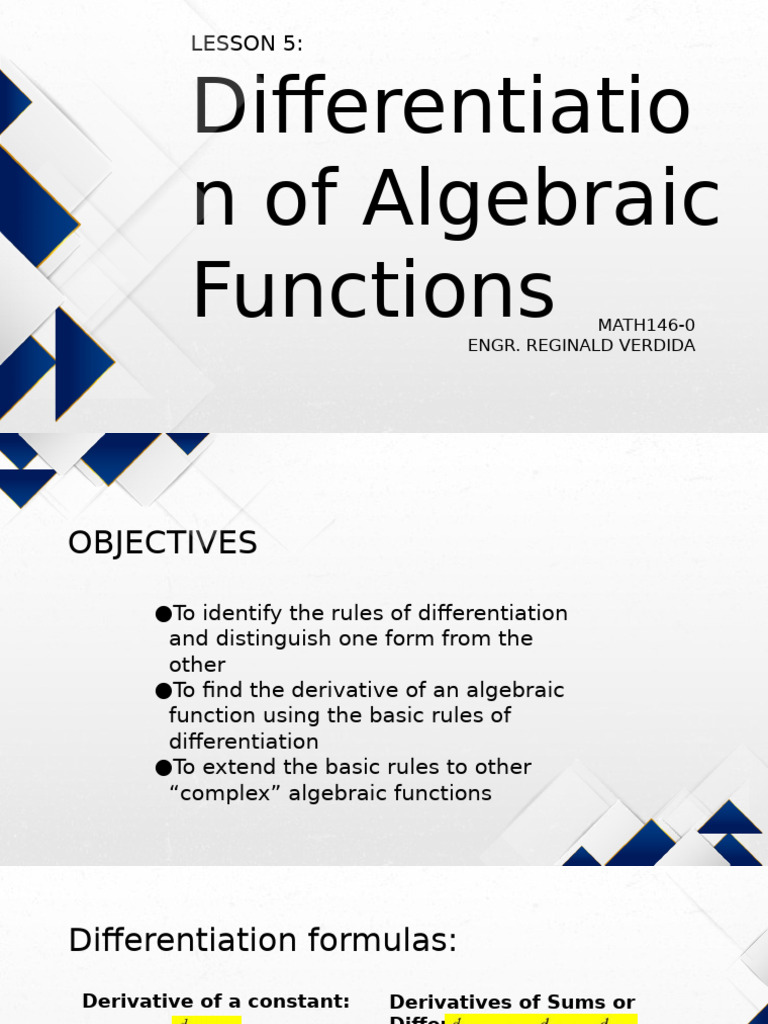 5 Differentiation of Algebraic Functions | PDF