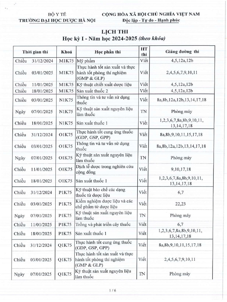 Lich thi học kỳ I năm học 2024 - 2025 | PDF