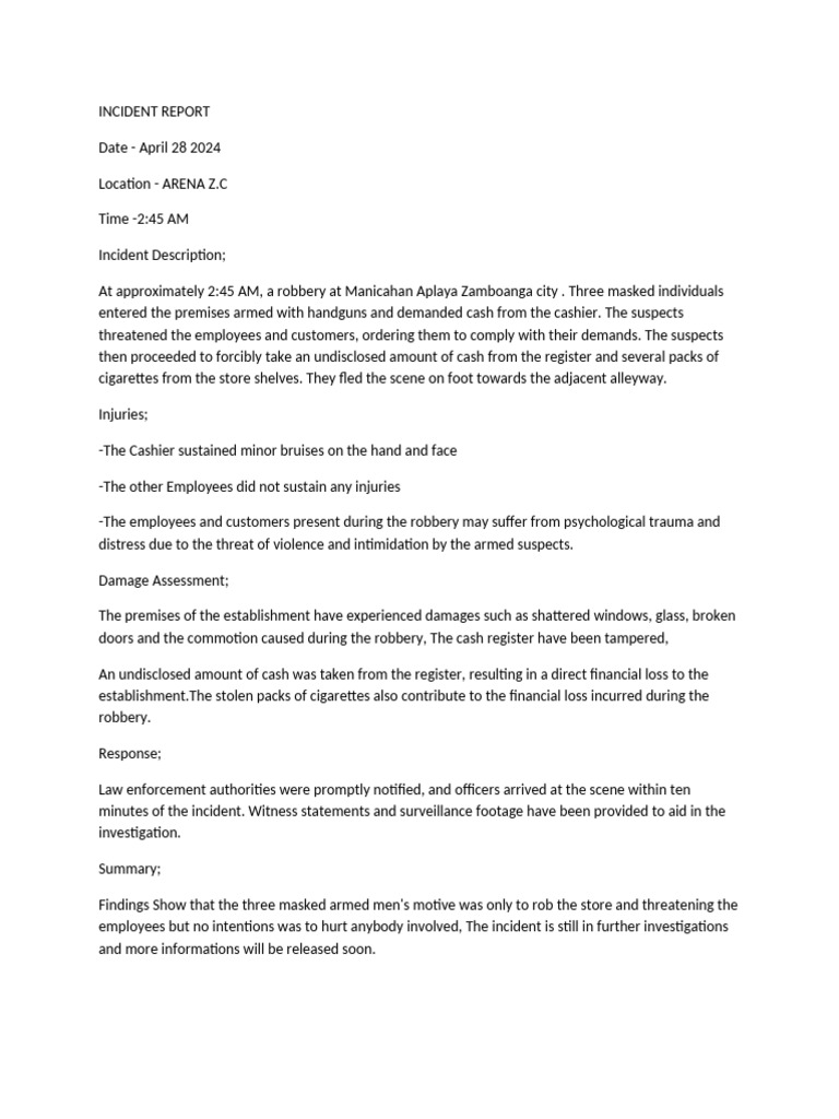 Incident Report Sample | PDF