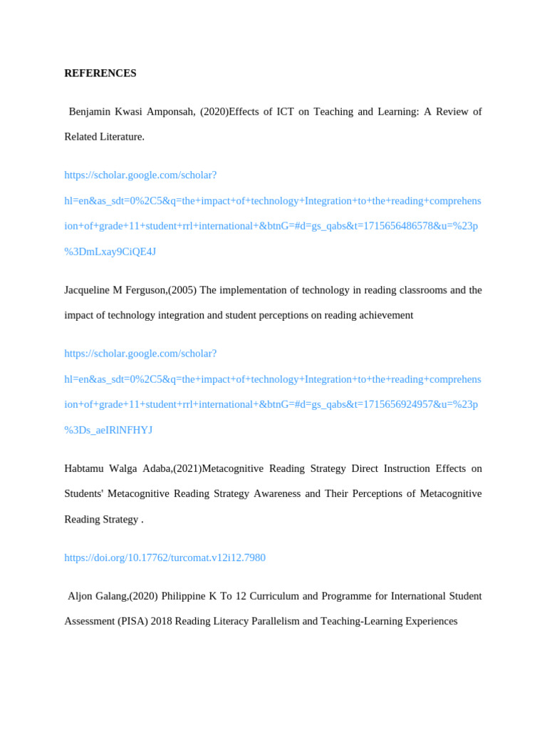 References Technology Integration | PDF | Learning Methods | Learning