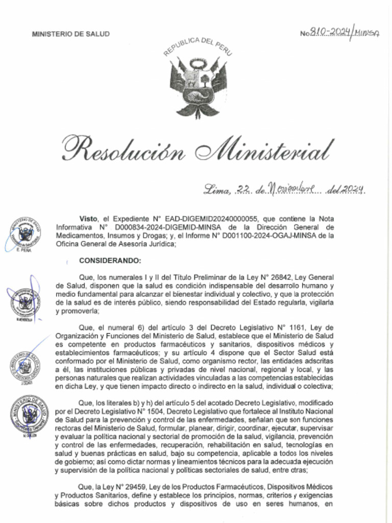 RM #810-2024-Minsa - Modif. RM 554 | PDF | Farmacéutico | Medicina