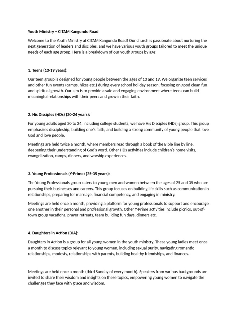 Youth Ministry – CITAM Kangundo Road | PDF | Disciple (Christianity ...