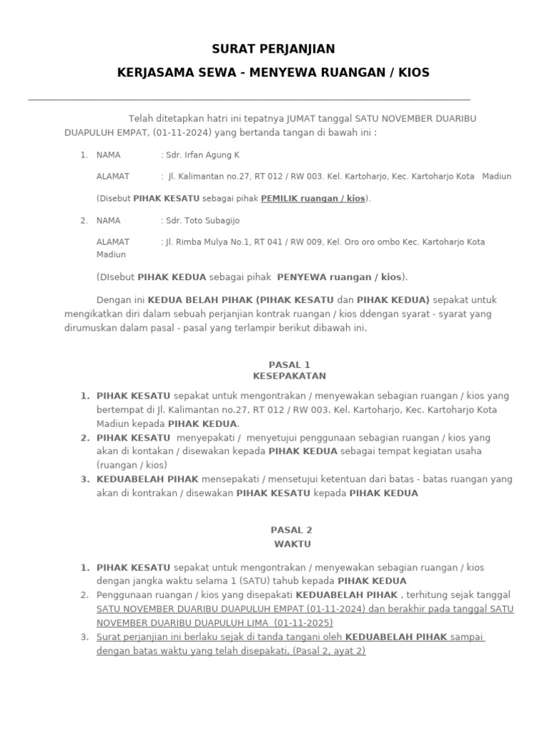 Perjanjian Kios | PDF