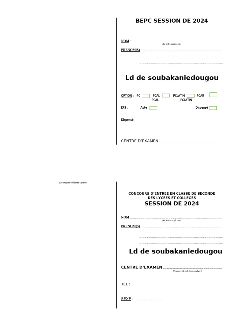 Chemises Dossiers D'examen | PDF