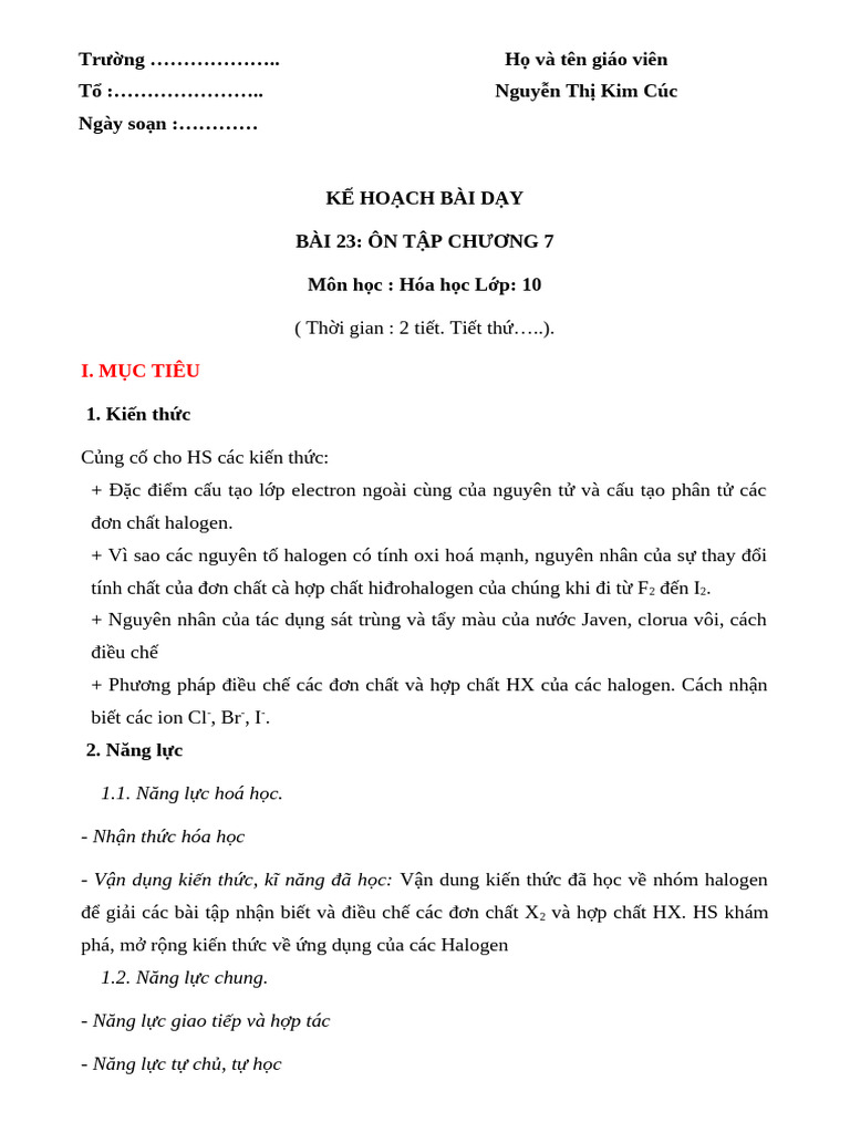 Bai 23 On Tap Chuong 7 Halogen Hoa10 KNTT | PDF