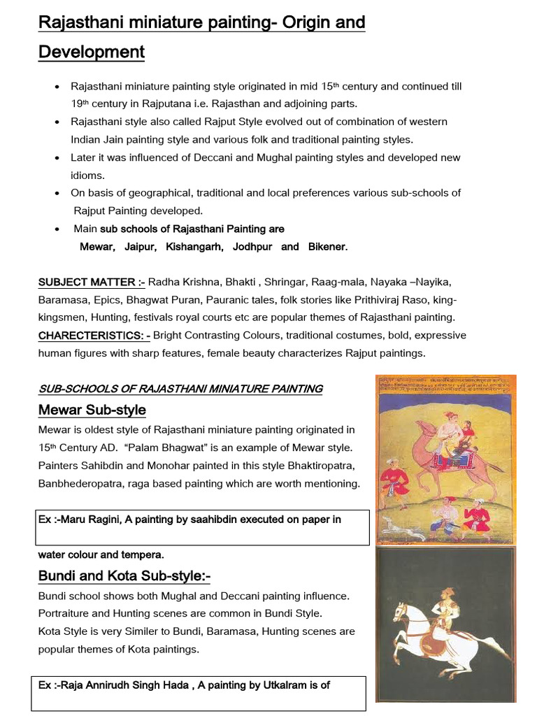 RAJASTHANI MINIATURE Painting Class 12 Fine Art | PDF | Paintings