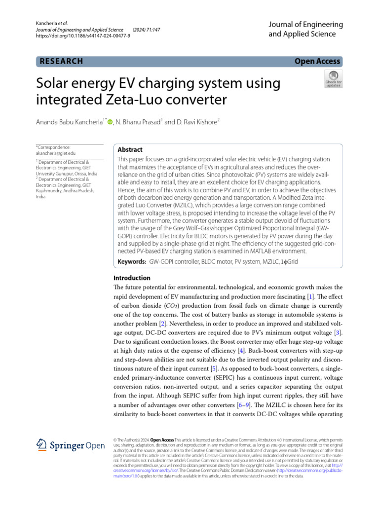 Solar Energy EV Charging System USING ZETA LUO CONVERTER | PDF | Photovoltaics | Electric Vehicle