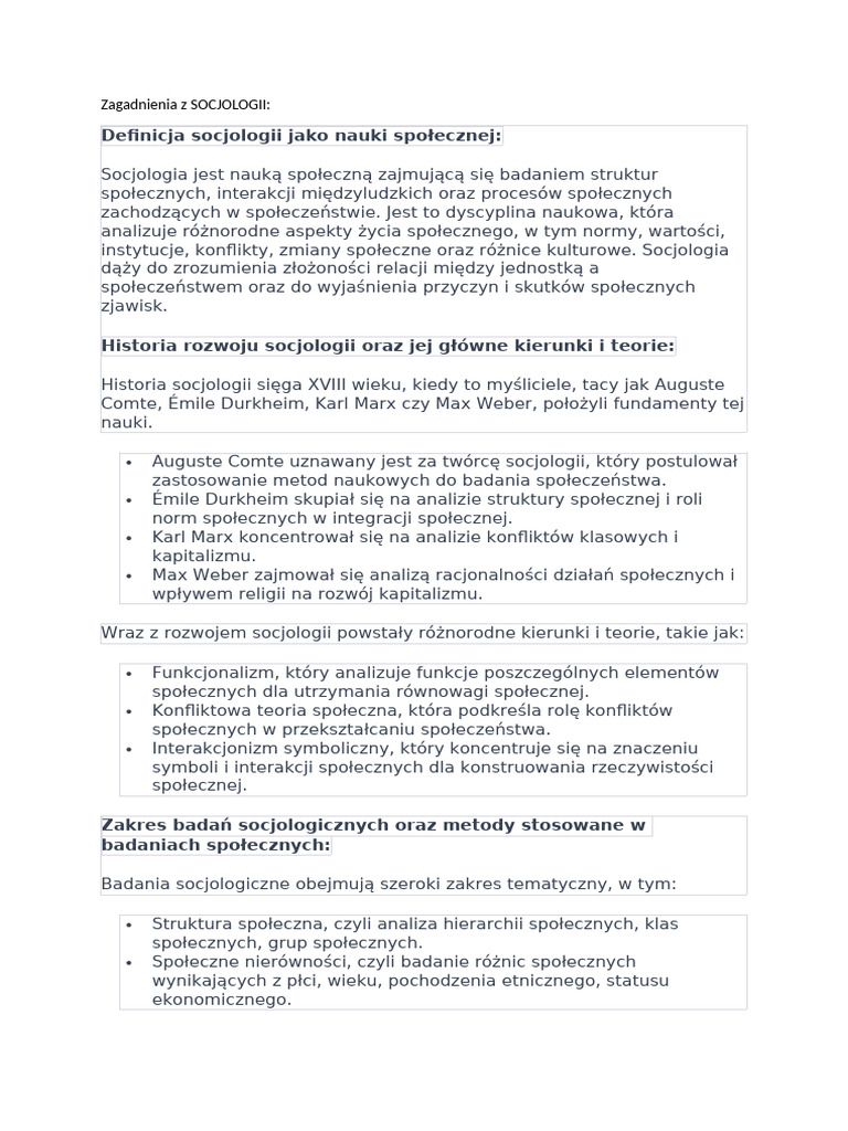 Opracowane Tematy Z Socjologii Egzamin | PDF