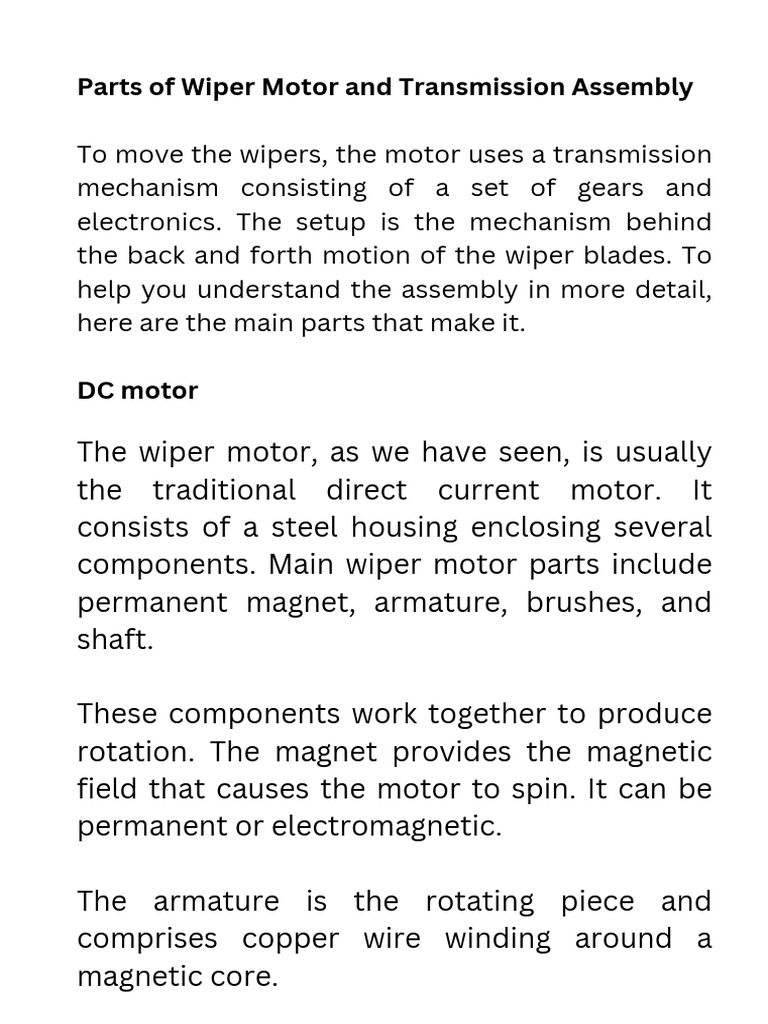 Wiper Motor Components and Function | PDF