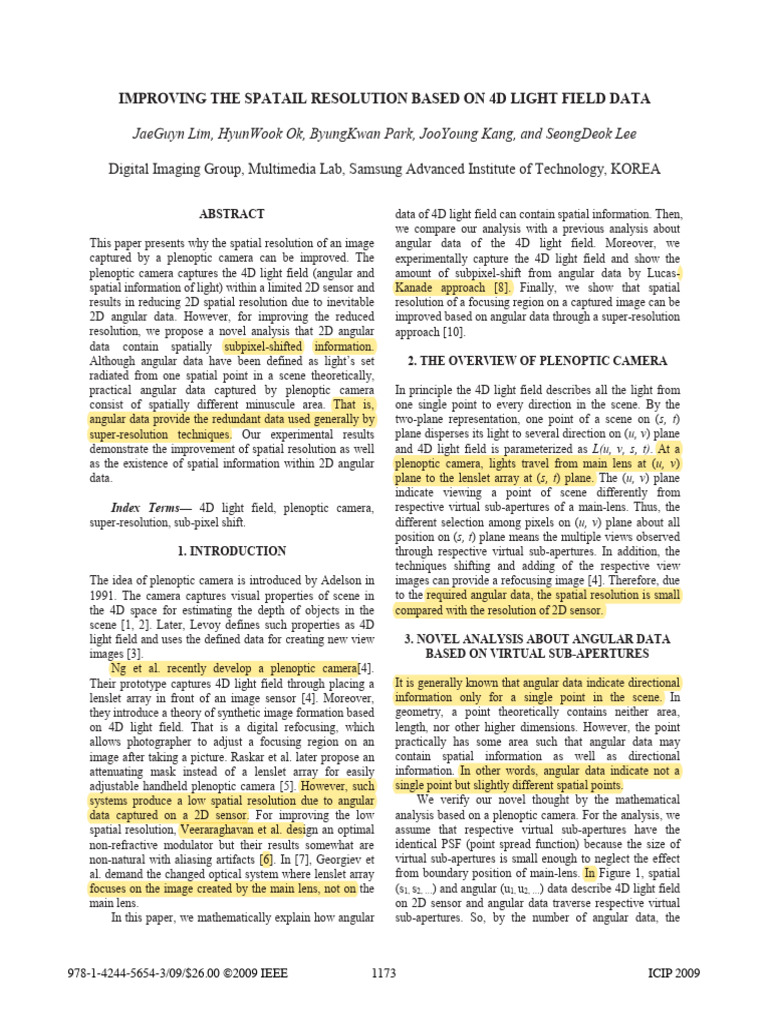 JaeGuyn Lim - 2009 - IMPROVING THE SPATAIL RESOLUTION BASED ON 4D LIGHT FIELD DATA | PDF | Image ...