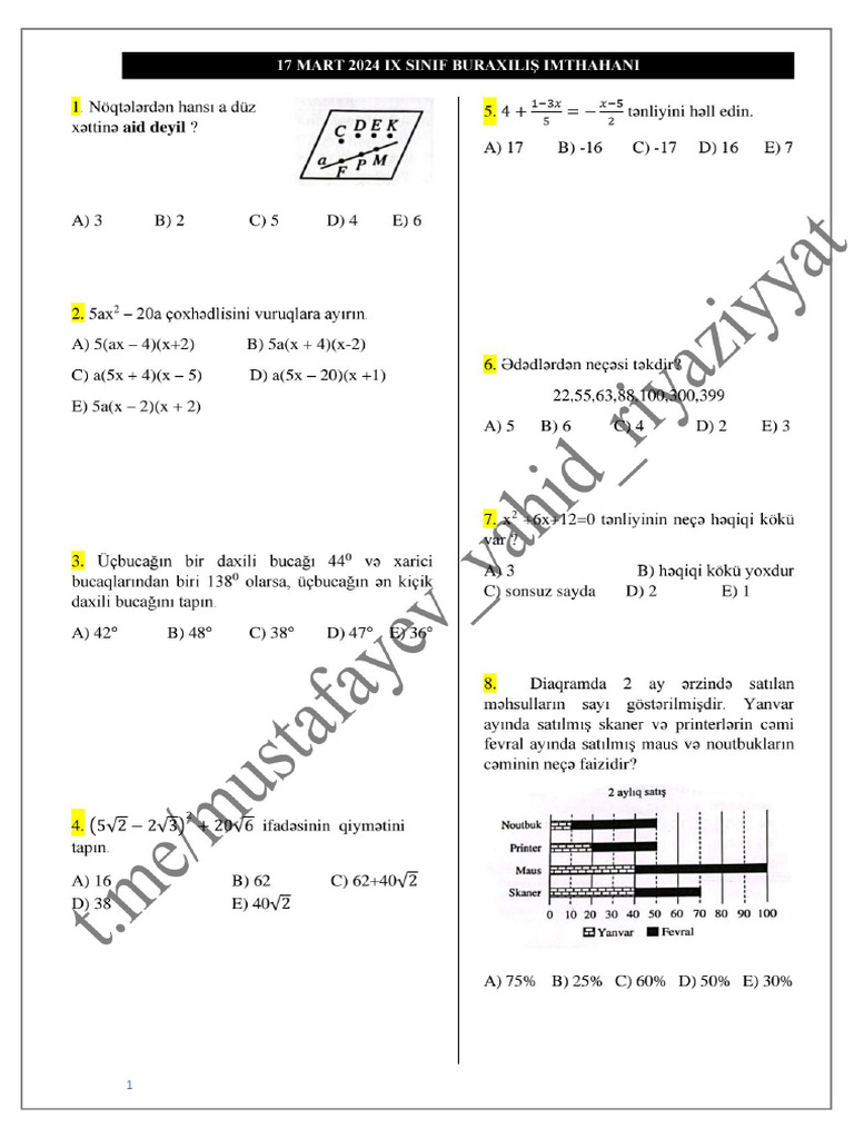 17_mart_2024_IX_sinif_buraxılış_imtahanı_təmiz_PDF_yalnız_Riyaziyyat (1) | PDF