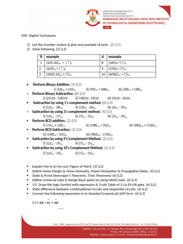 DTE Imp Questions 24-25 Final | PDF | Logic Gate | Mathematical Logic