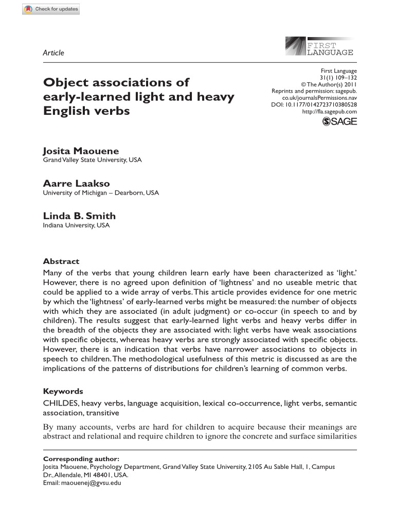 Object Associations of Early-Learned Light and Heavy English Verbs ...
