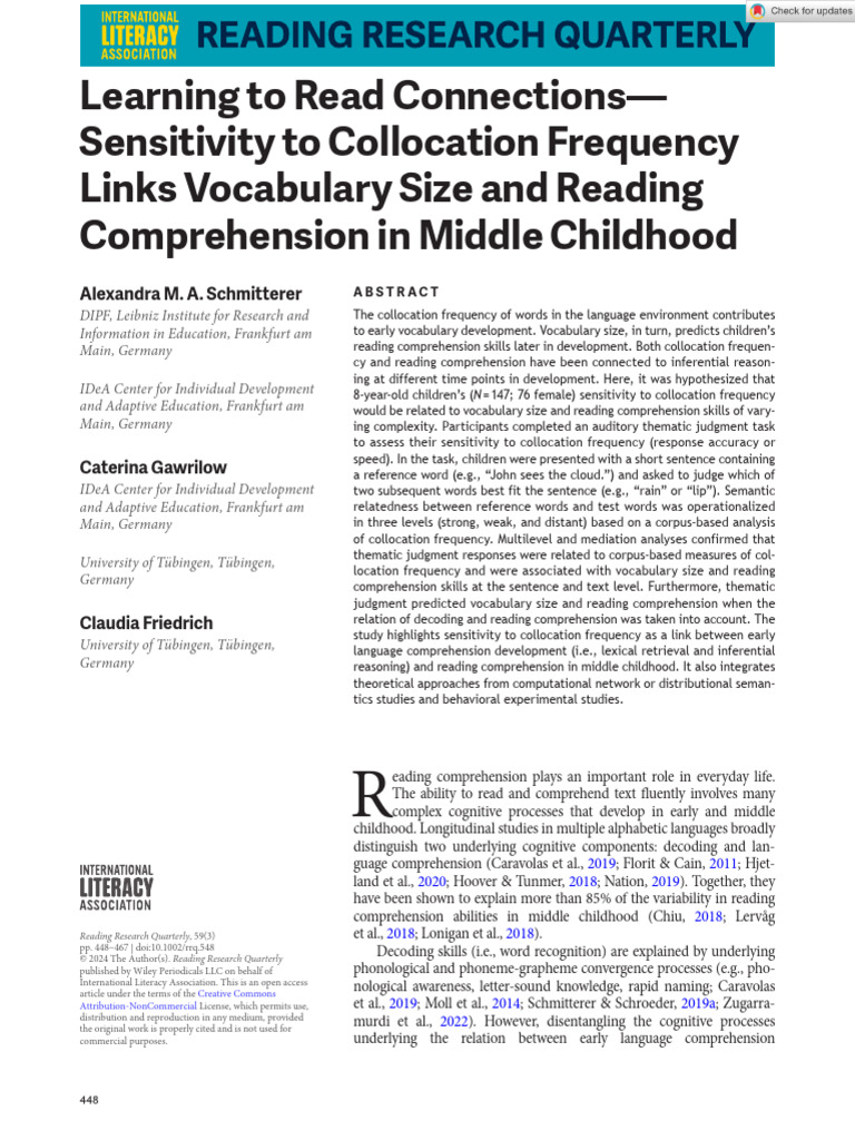 Learning To Read Connections Sensitivity To Collocation Frequency Links ...