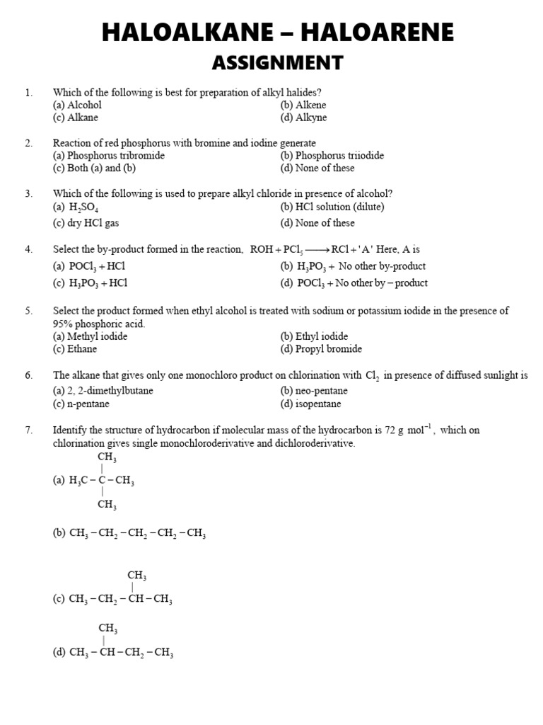 Haloalkane-Haloarene Assignment | PDF | Organic Chemistry | Chemistry