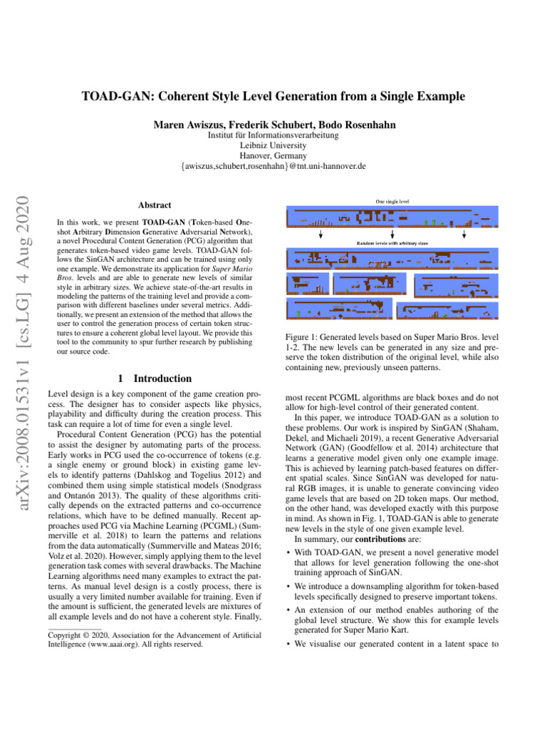 TOAD-GAN - Coherent Style Level Generation From A Single Example - 2008 ...