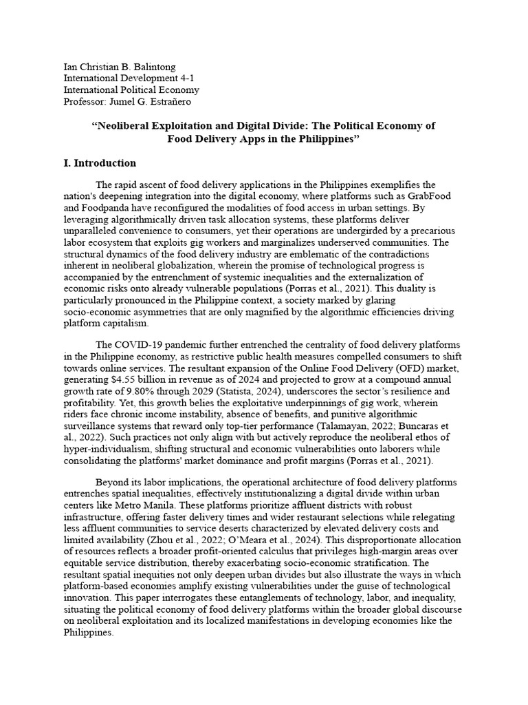 Neoliberalism and Food Delivery Apps in the Philippines | PDF ...