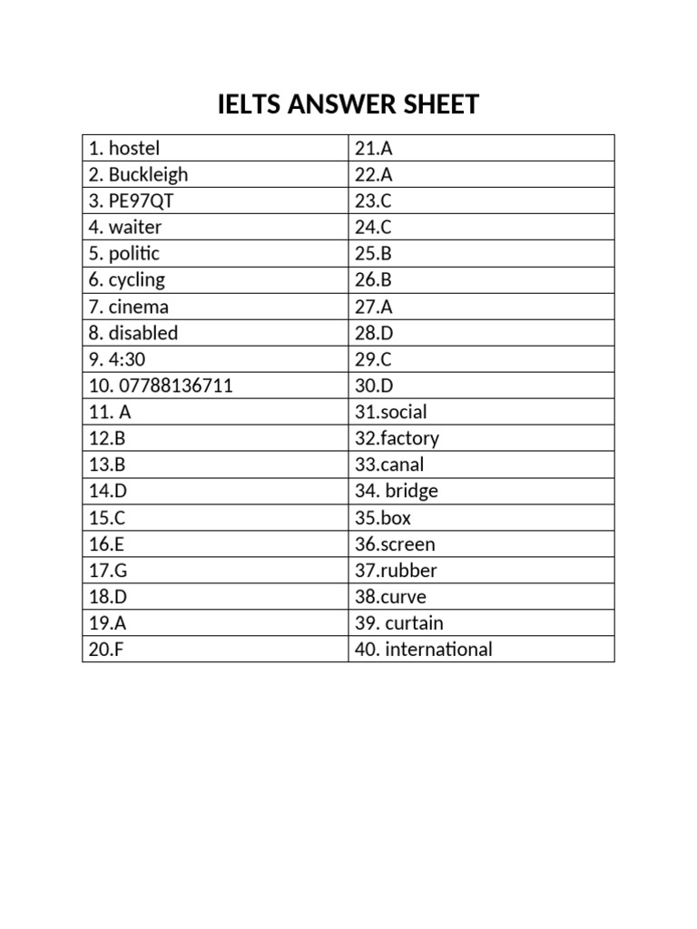 Ielts Answer Sheet Listening | PDF