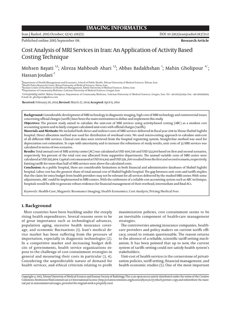 Cost Analysis of MRI Services in Iran An | PDF | Depreciation ...