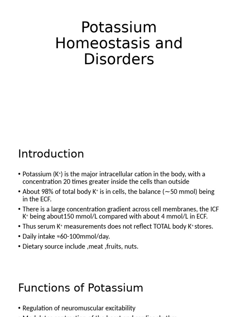 Potassium Homeostasis and Disorders | PDF | Potassium | Chemistry