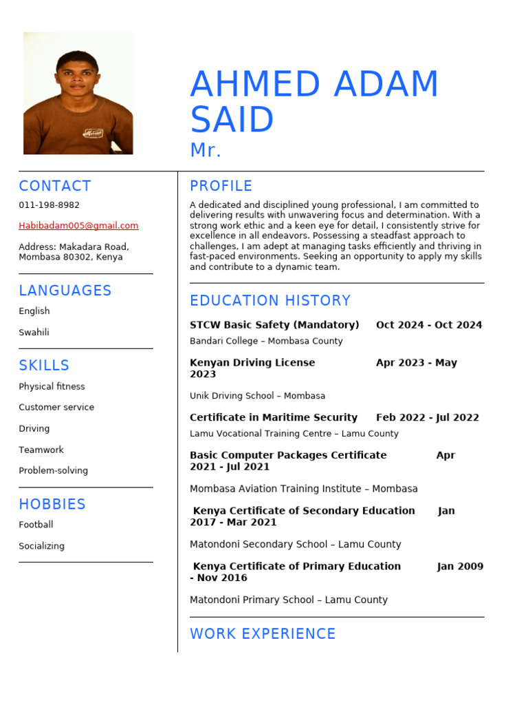 AHMED ADAM SAID - Updated CV | PDF | Kenya | Business
