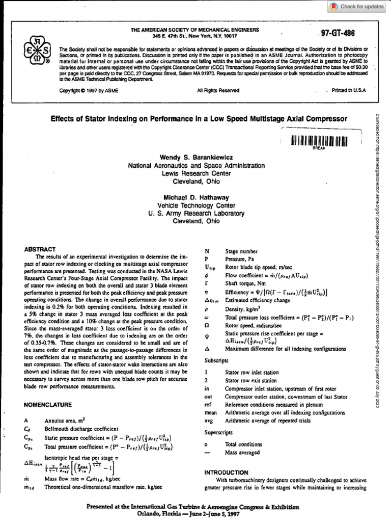 Effects of Stator Indexing On Performanc | PDF | Turbine | Turbomachinery