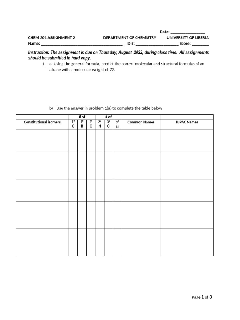 CHEM 201 ASSIGNMENT 2 | PDF CHEM 201 ASSIGNMENT 2 | PDF