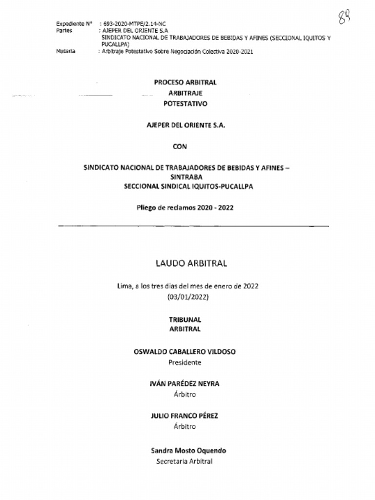 Laudo - Ajeper Del Oriente S.A. - 2020-2021 | PDF | Arbitraje | Business
