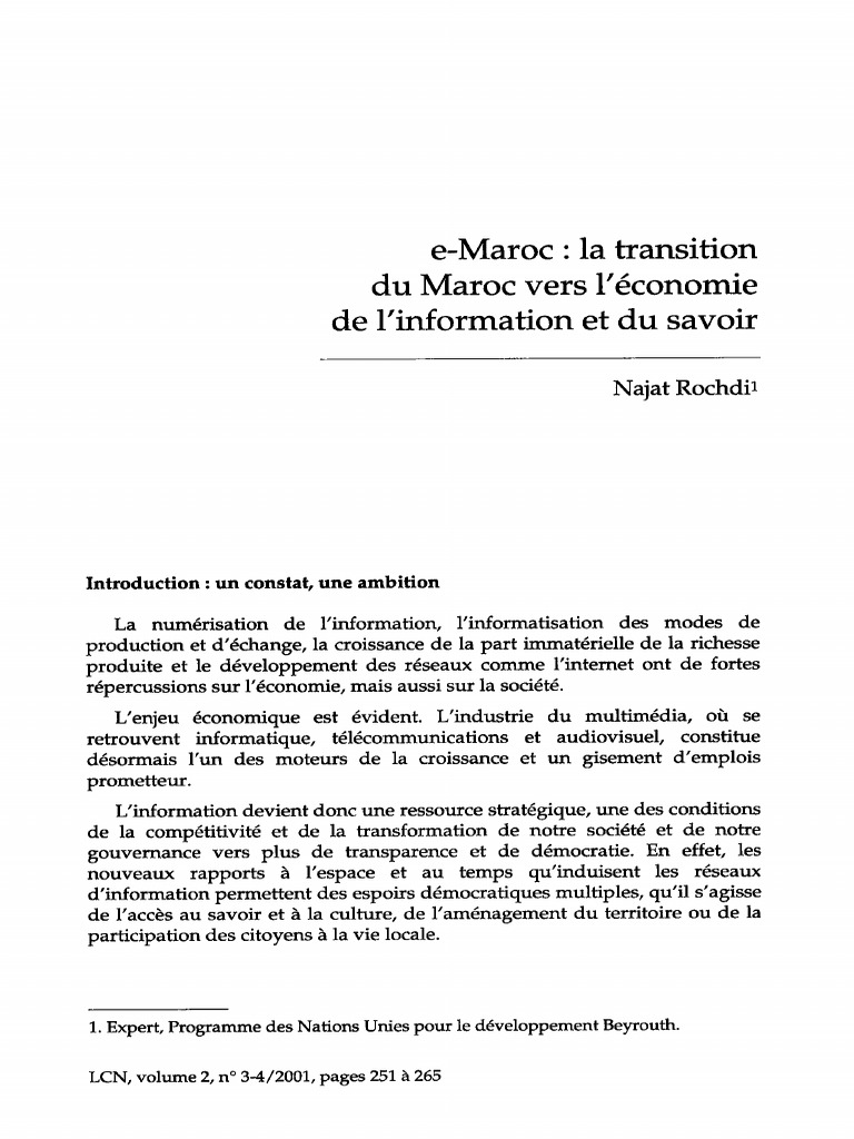 E Maroc La Transition Du Maroc Vers Leconomie de Linformation Et Du ...