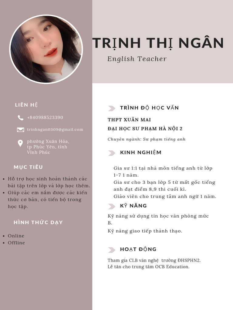 TR NH TH Ngân: English Teacher | PDF