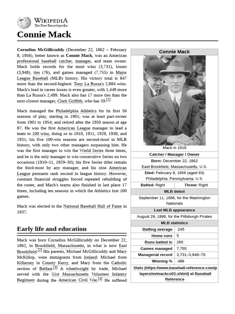 Connie_Mack | PDF | Batting (Baseball) | Major League Baseball