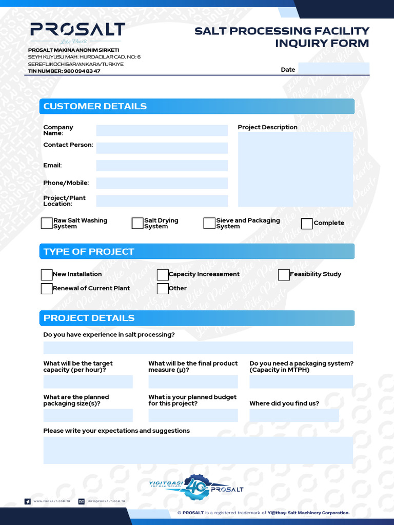 PROSALT® Inquiry Form | PDF