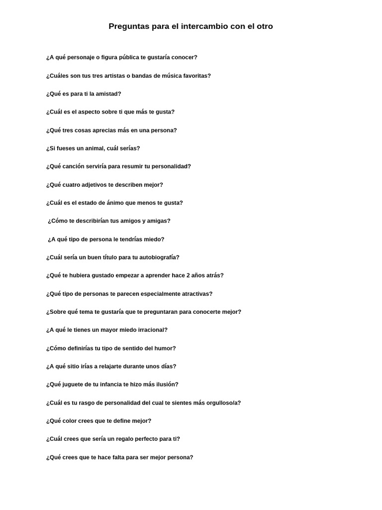 Preguntas para Conocerse Mejor | PDF