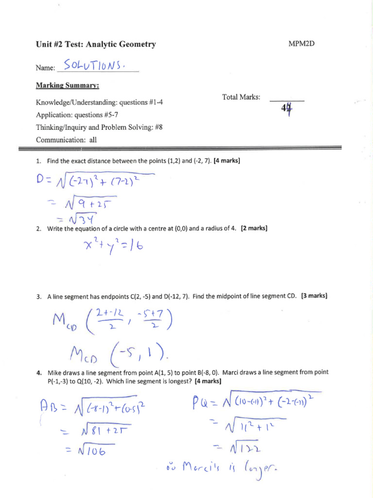mpm2d Chapter 2 Practice Test 3 | PDF