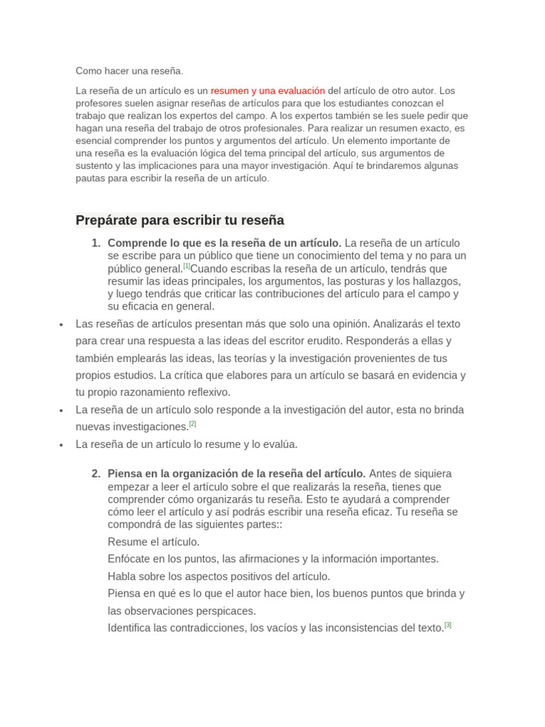 Como Hacer Una Reseña | PDF | Conocimiento | Escritores