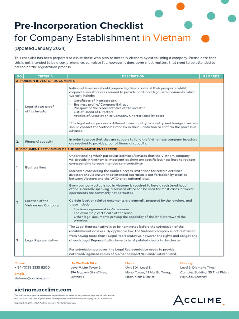 Pre-Incorporation Checklist | PDF | Vietnam | Hanoi