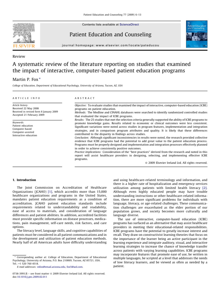 A Systematic Review of The Literature Reporting On Studies That Examined The Impact of ...