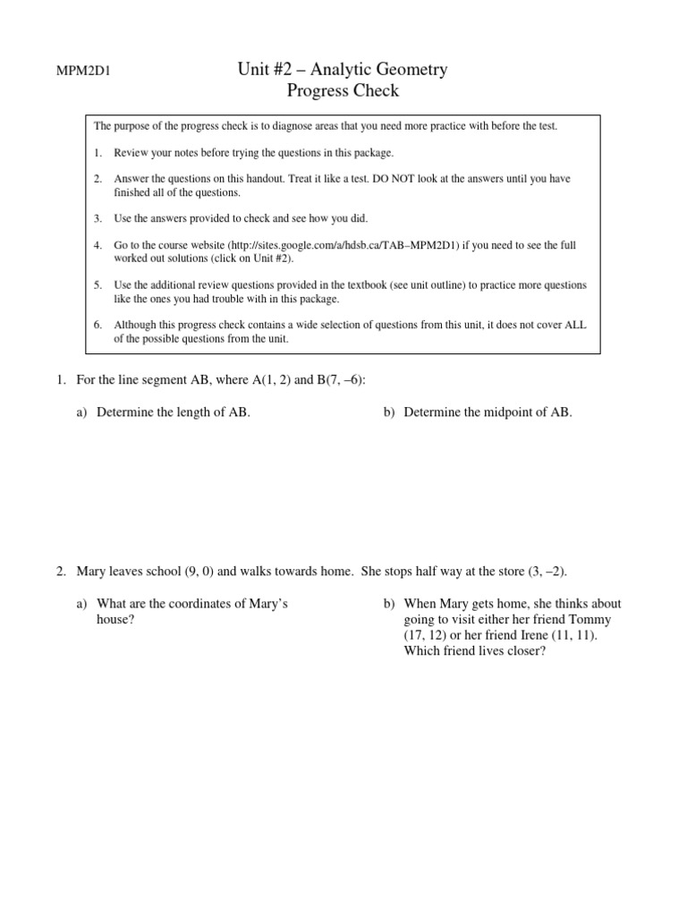 Analytic Geometry Progress Check | PDF | Triangle | Elementary Mathematics