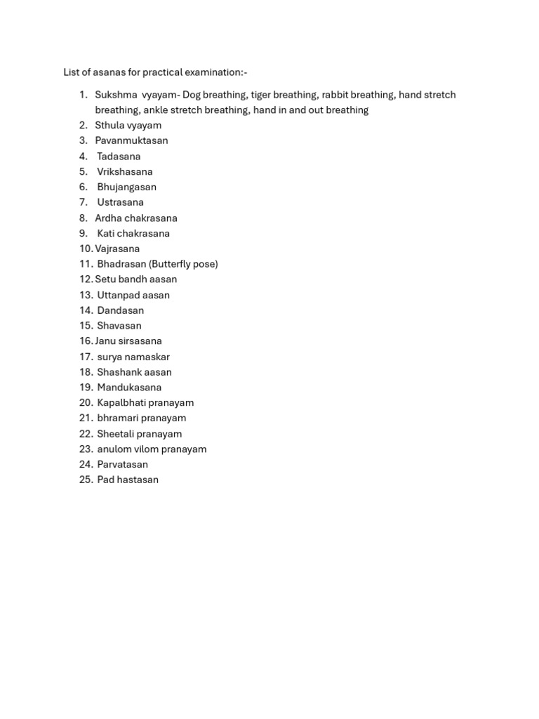 List of Asana Class 12th | PDF