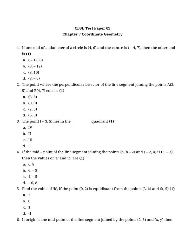 chapter-07-coordinate-geometry-test-02 | PDF | Euclidean Geometry ...