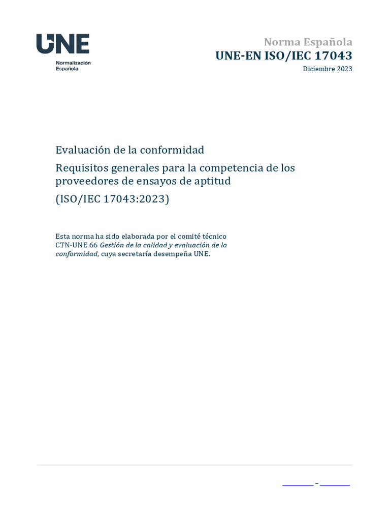 Norma UNE-EN ISO/IEC 17043:2023 | PDF | Organización internacional para ...