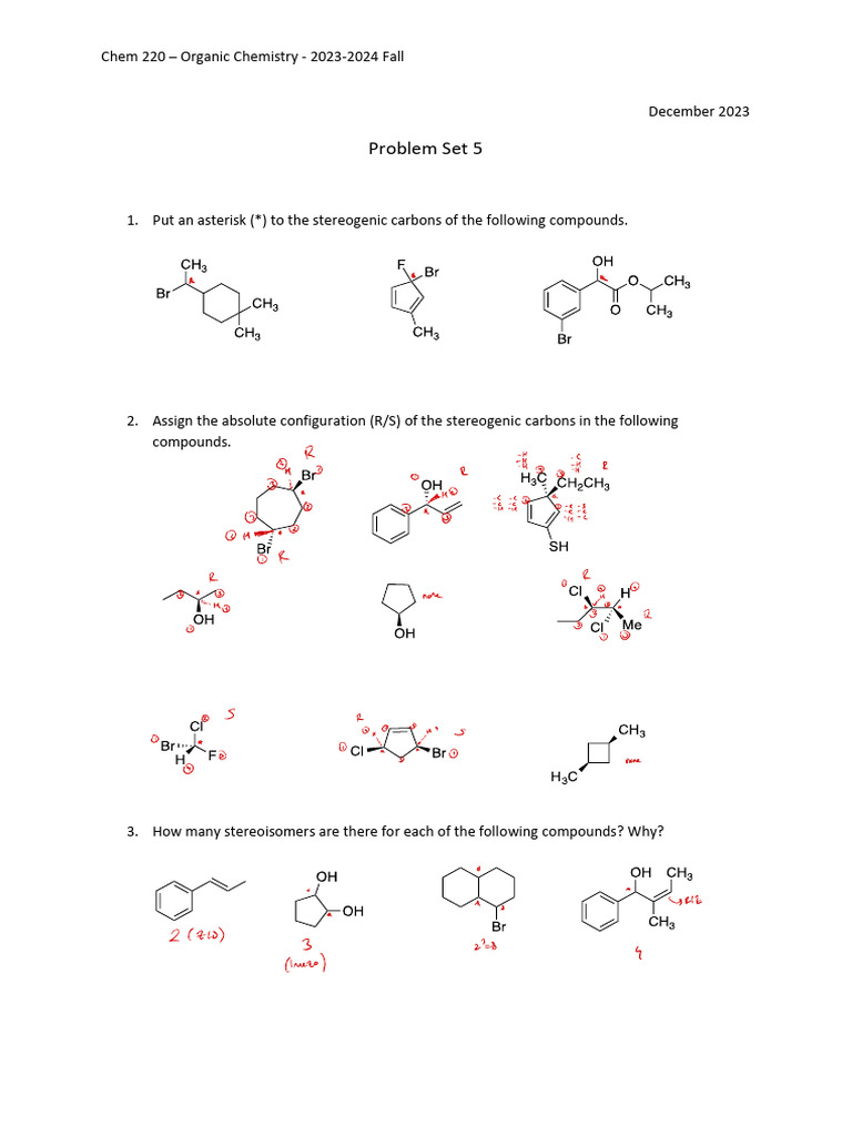 Chem 220 Problem Set 5 | PDF | Isomer | Space