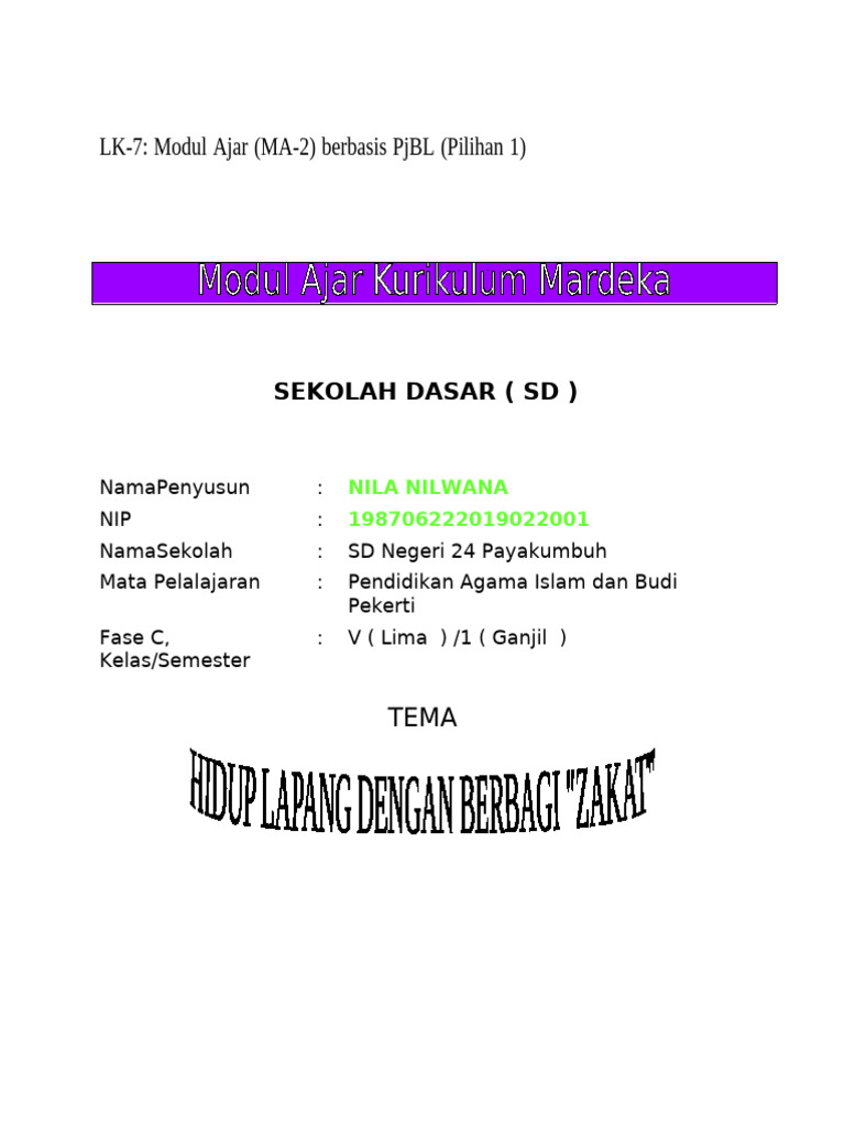 Modul PjBL Zakat untuk SD Kelas 5 | PDF