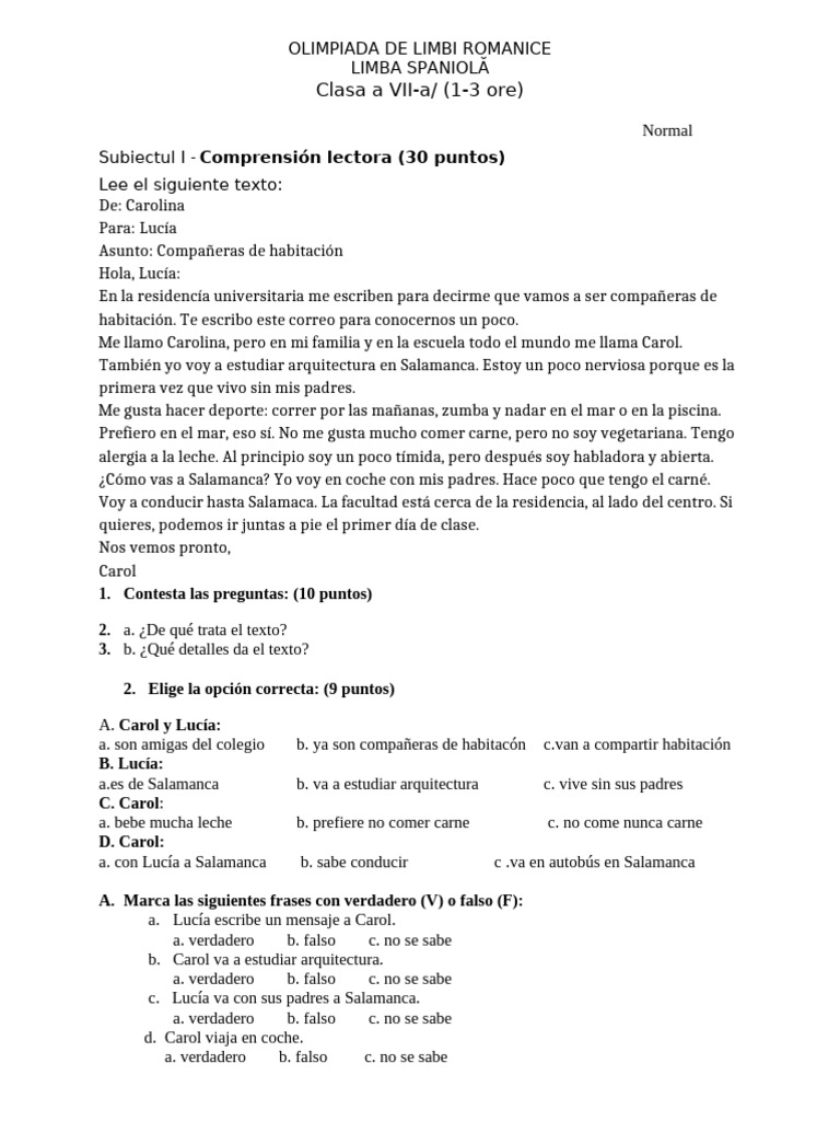 Clasa a 7 a Varianta 1 bun | PDF