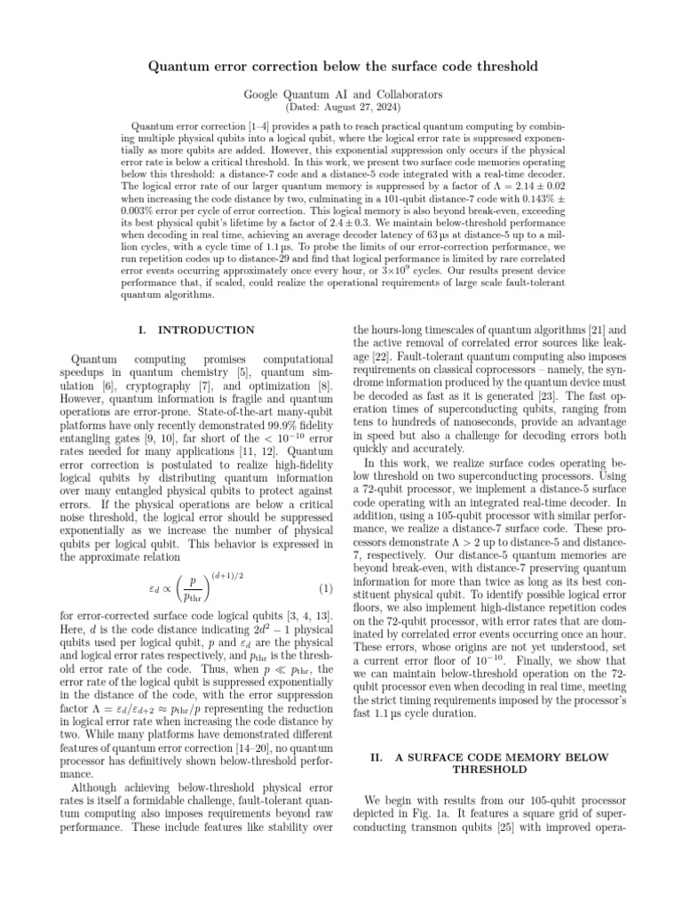 Quantum Error Correction Below The Surface Code Threshold | PDF | Quantum Computing | Quantum ...