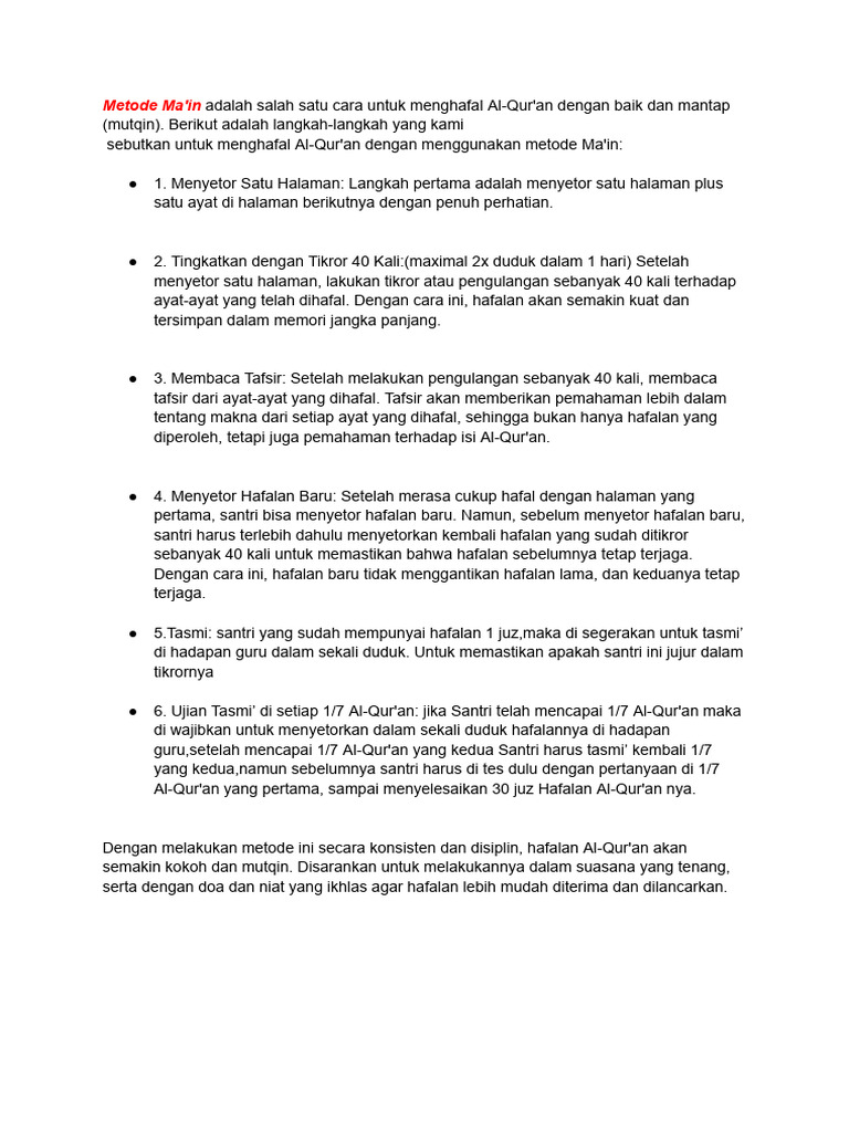 Metode Ma'in Aidil | PDF